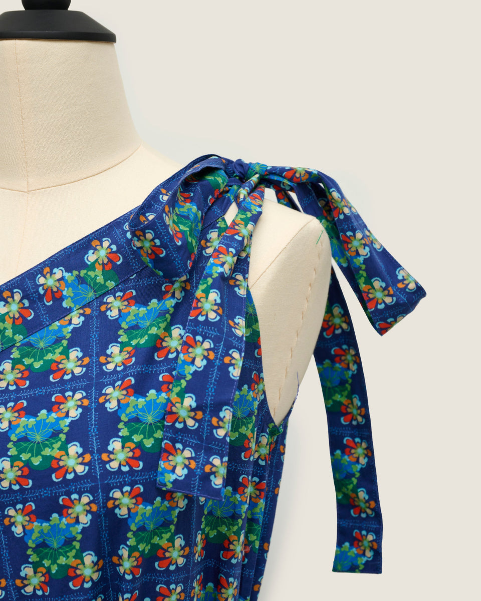 Half Moon Dress - Bunga Raya Tiles Blue – Nala Japan