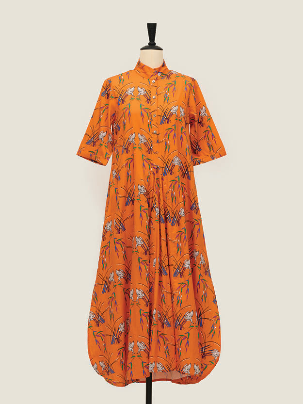 Maxi Shirt Dress - Wild Grass Orange – Nala Japan